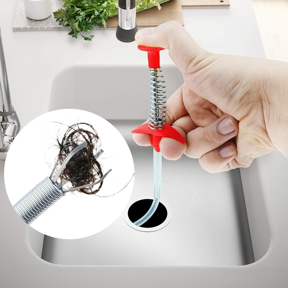 Stainless Steel Hair Catching Drain Cleaner Wire Spring Sink Cleaning ...